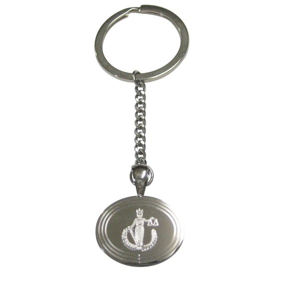 Kiola Designs | Accessories | Etched Oval Lady Justice Pendant Keychain ...